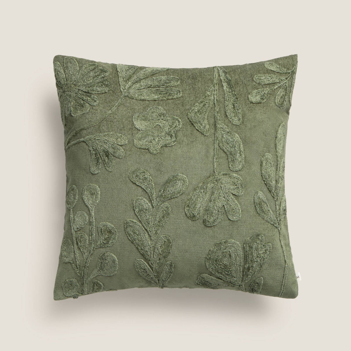 Embroidered floral cushion cover Rina colour green – Textura Interiors