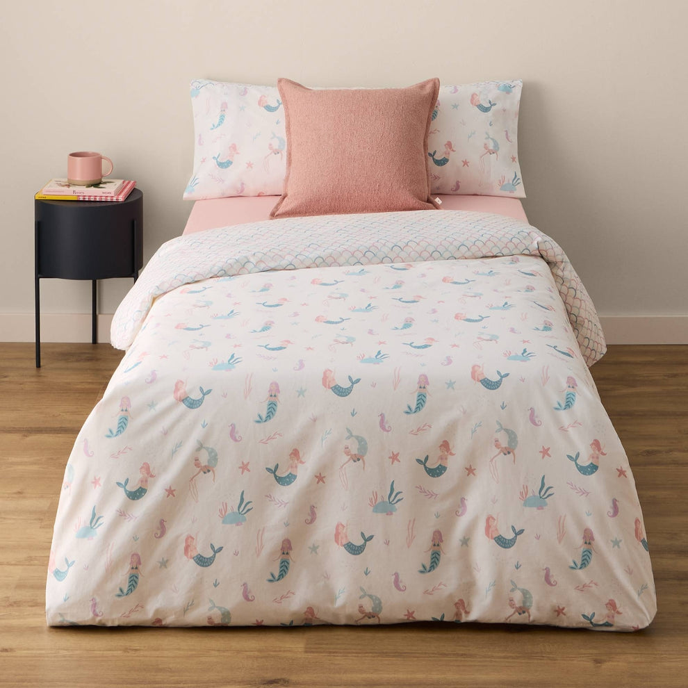 Set funda nórdica algodón percal 180 hilos sirenas Mermaid color blanco ...