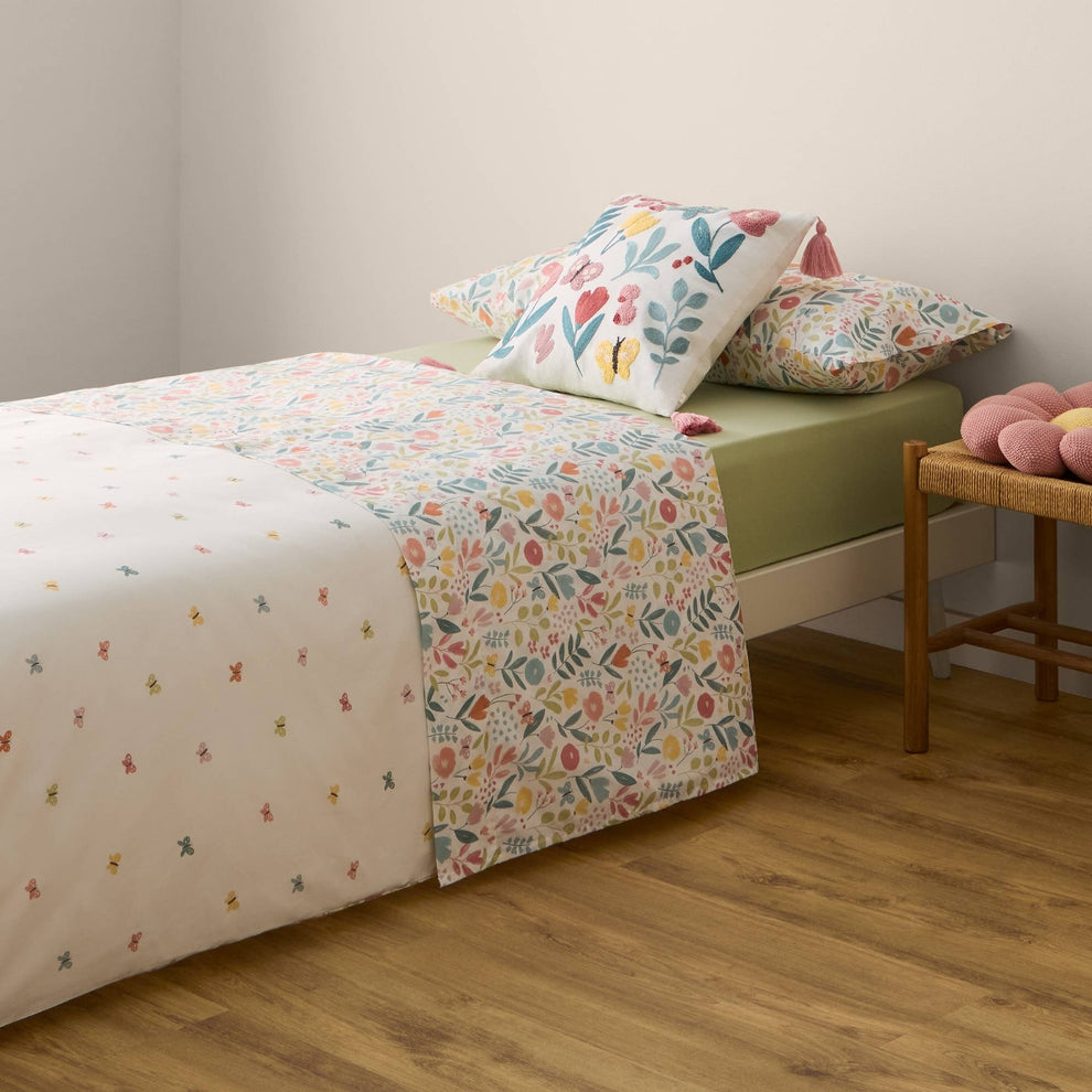 Cotton 180-thread floral sheet set Bloom colour pink – Textura Interiors