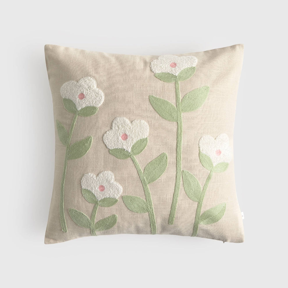 Funda de cojín algodón flores bordadas Lacres color verde – Textura ...