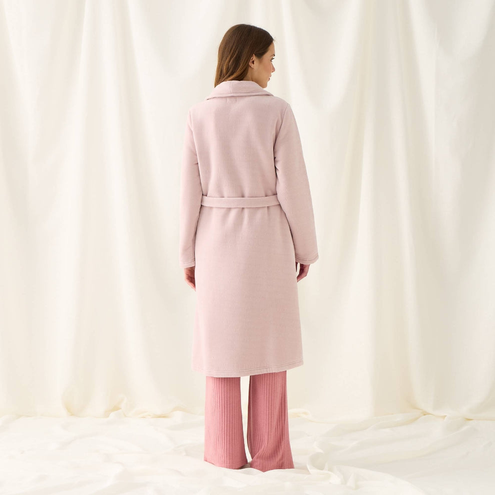 Bata de chenilla y borreguito Misk color rosa claro – Textura Interiors